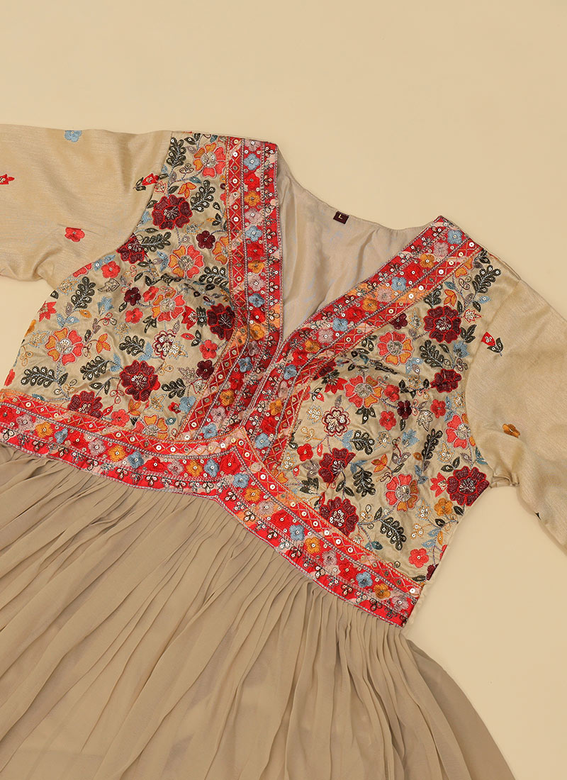 Buy Beige Faux Georgette Embroidered Beads Work Beautiful Anarkali Suit ...