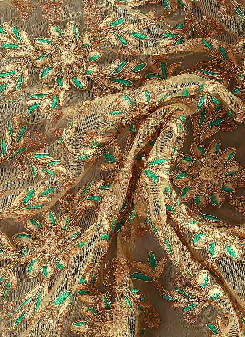 Shop Beige Net Embroidered Fabric Online at Best Price | Cbazaar