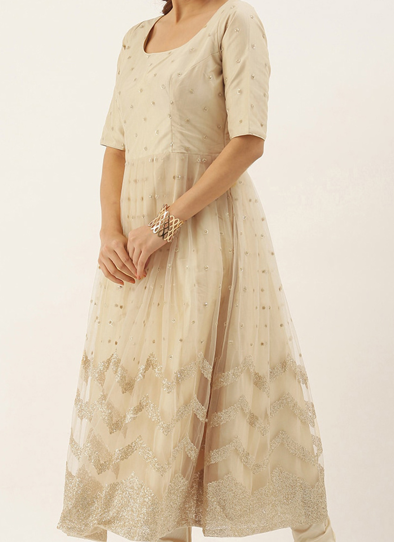 Shop Beige Net Embroidered Top Festive Wear in UK - Cbazaar