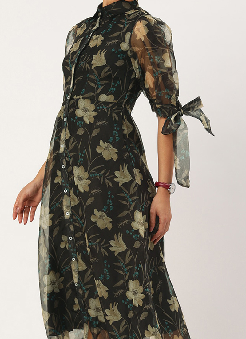 Shop Black Organza Digital Printed Dress After Six Wear Online at Best ...