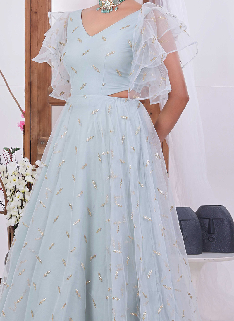 Buy Teen Girls Blue Net Embroidered Gown Party Wear Online at Best ...