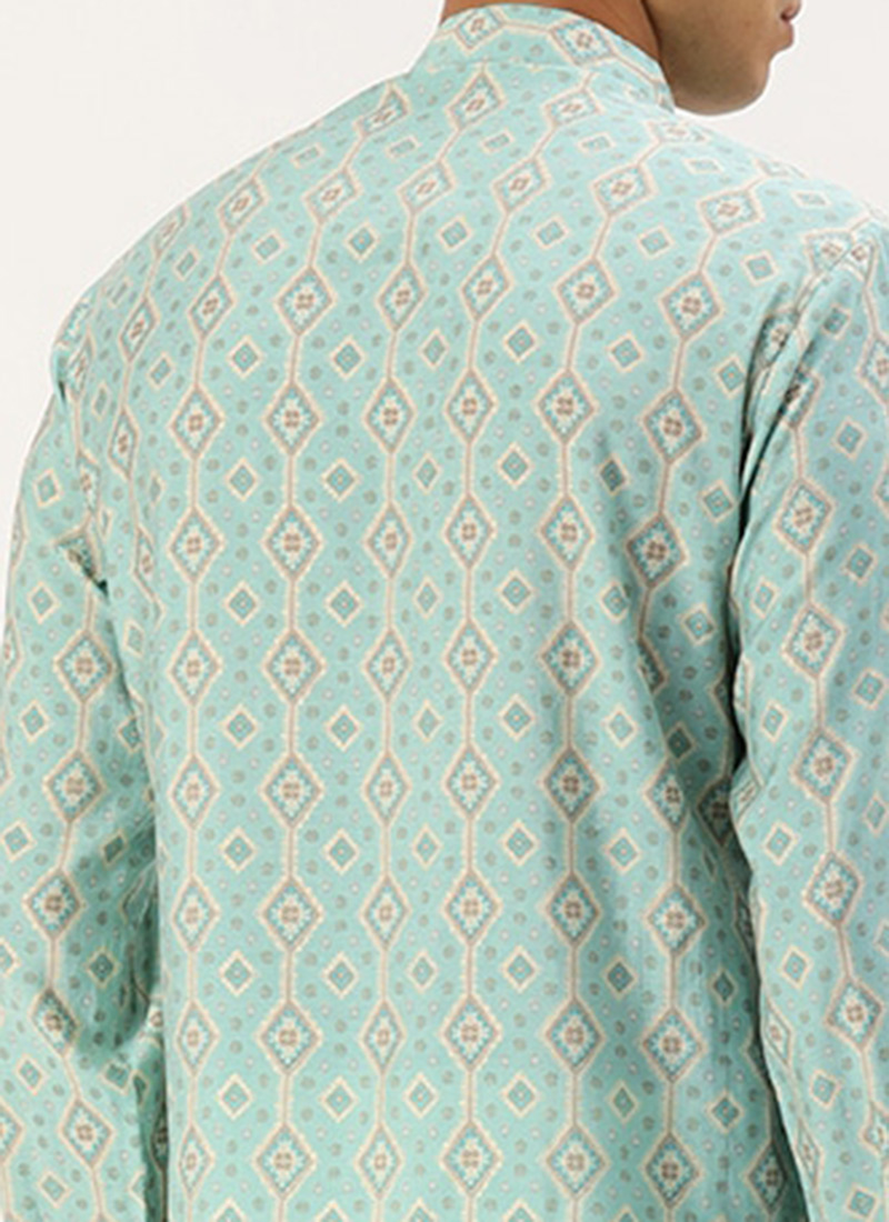 Shop Blue Printed Modal Satin N Off White Kurta Straight Pant Set ...