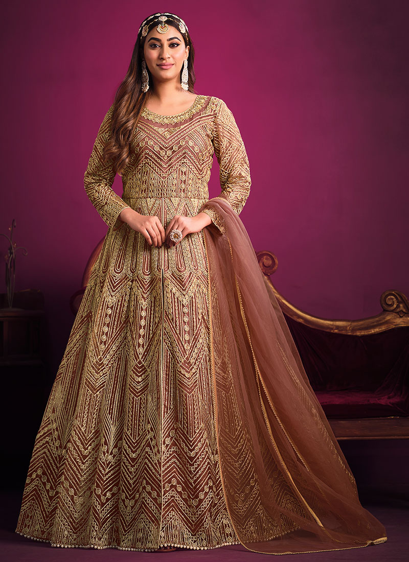 Buy Brown Net Embroidered Anarkali Suit Party Wear Online at Best Price ...