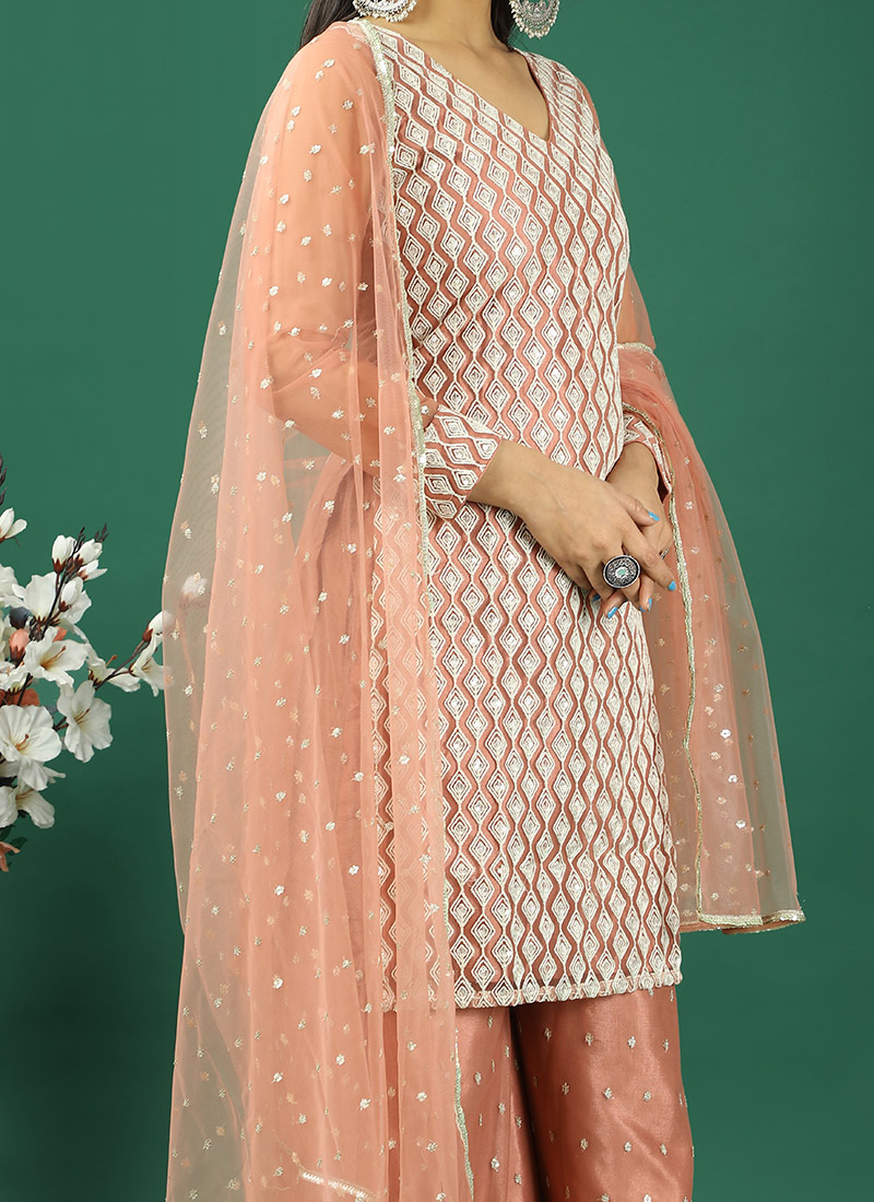 Buy Classic Top N Cameo Brown Net Palazzo Suit Wedding Wear Online at ...