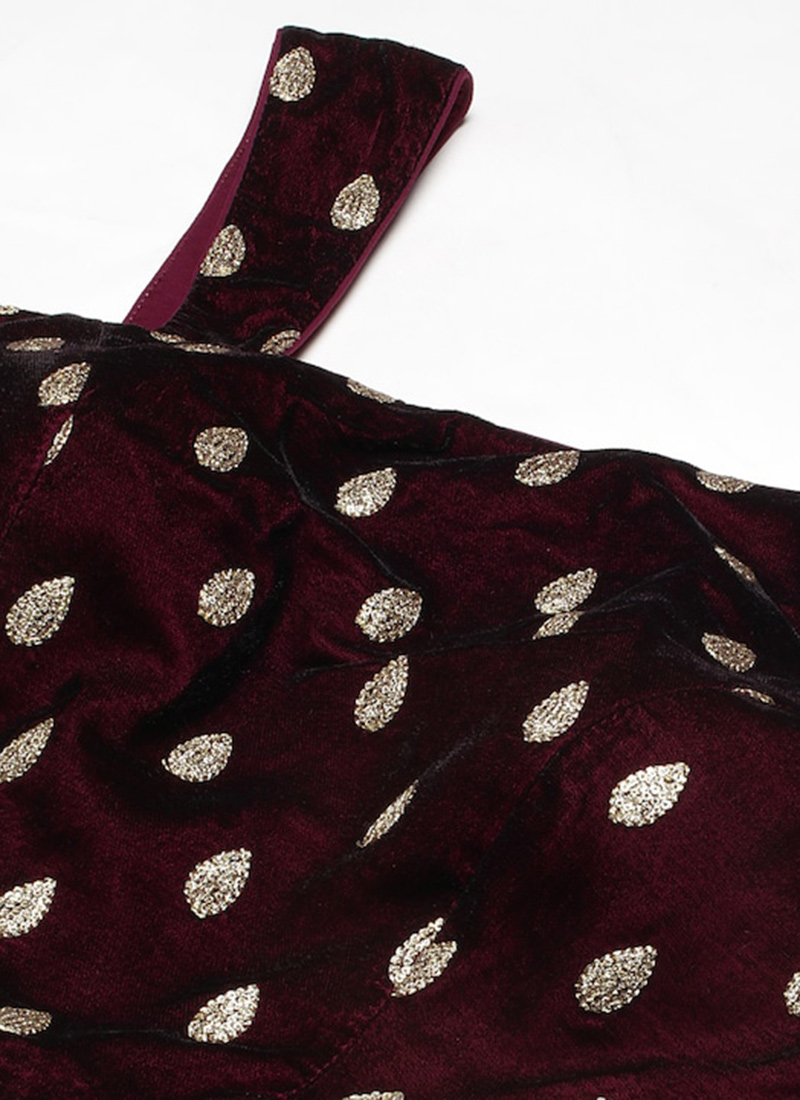 Buy Dark Magenta Embroidered Crop Top N Pink Skirt Set Wedding Wear ...