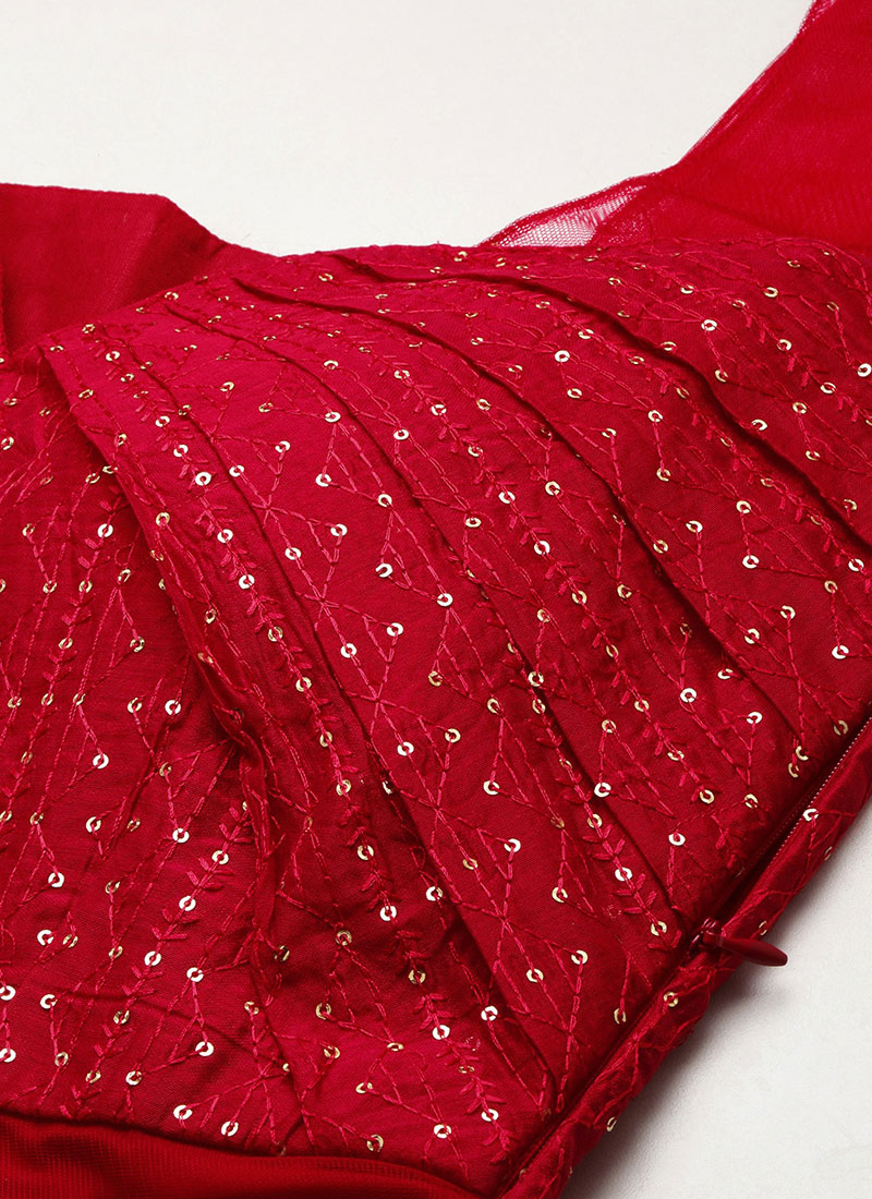 Buy Dark Red Georgette Sequins Embroidered Gown Festive Wear Online at ...