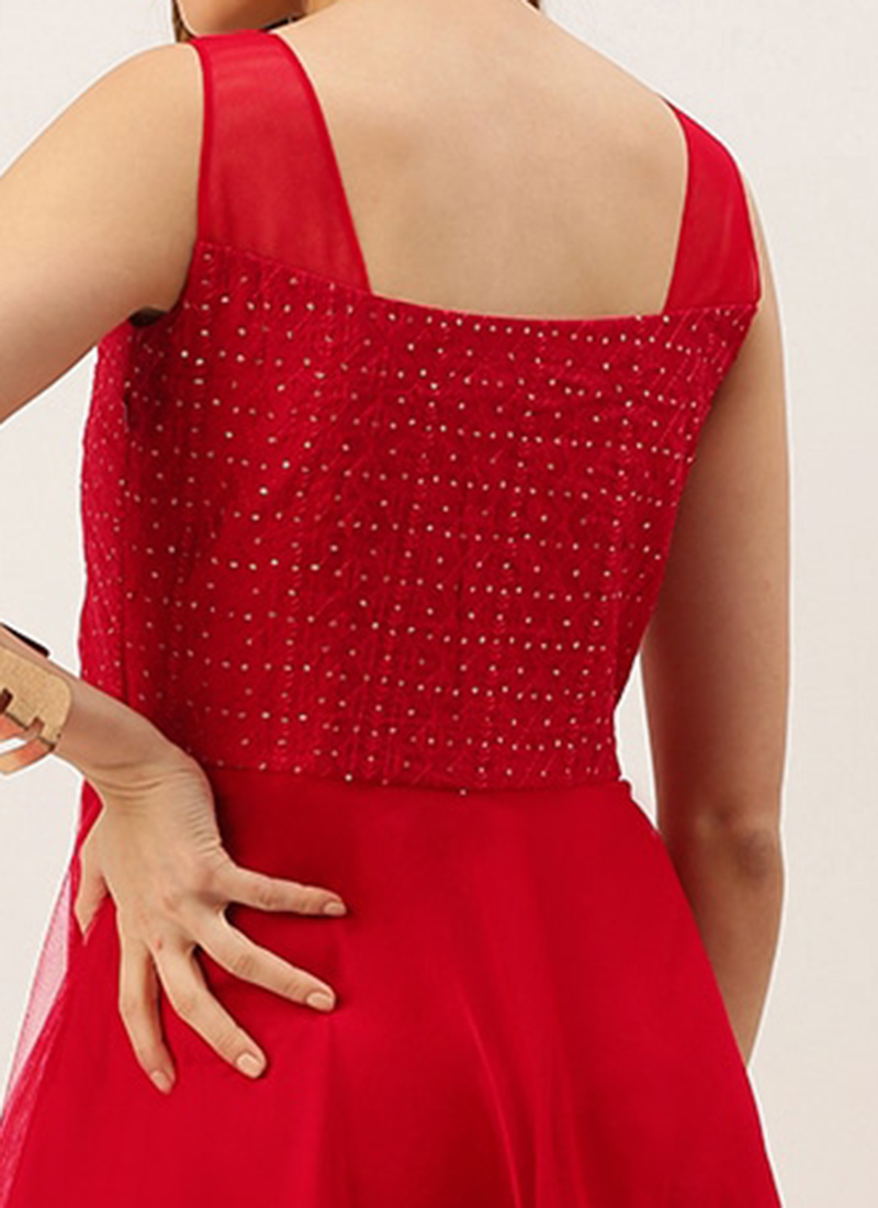 Buy Dark Red Georgette Sequins Embroidered Gown Festive Wear Online at ...