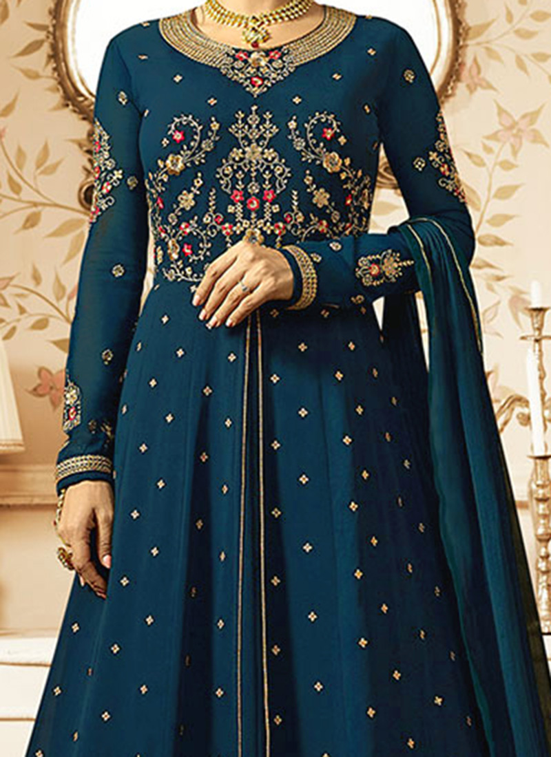 Shop Drashti Dhami Teal Blue Abaya Style Anarkali Suit Party Wear in India - Cbazaar