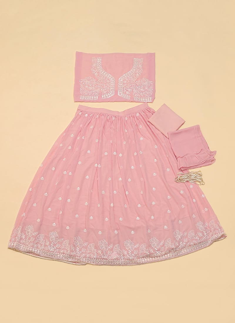 Shop Elegant Pink Georgette Lehenga With Thread Embroidery And Sequins ...