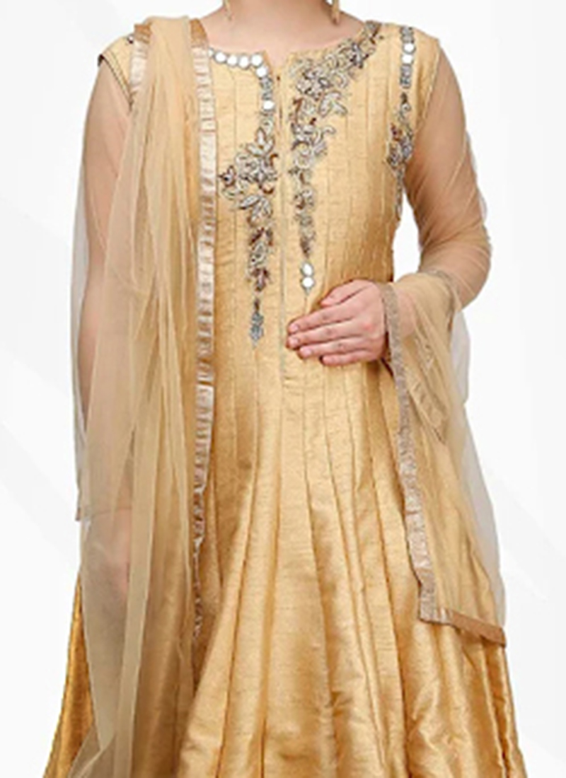 Buy Gold Art Silk Designer Anarkali Suit Party Wear Online at Best ...