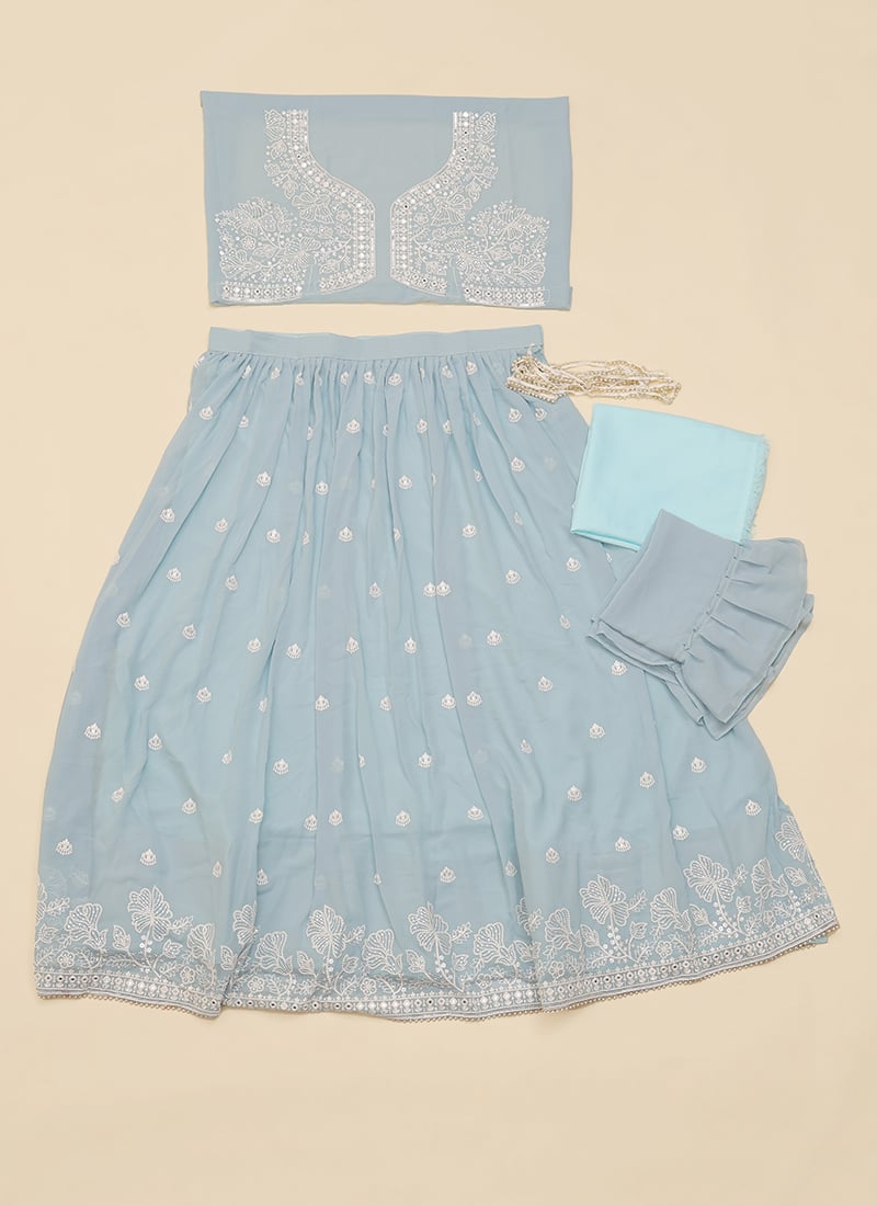 Buy Graceful Sky Blue Georgette With Thread Embroidery Sequins Lehenga ...