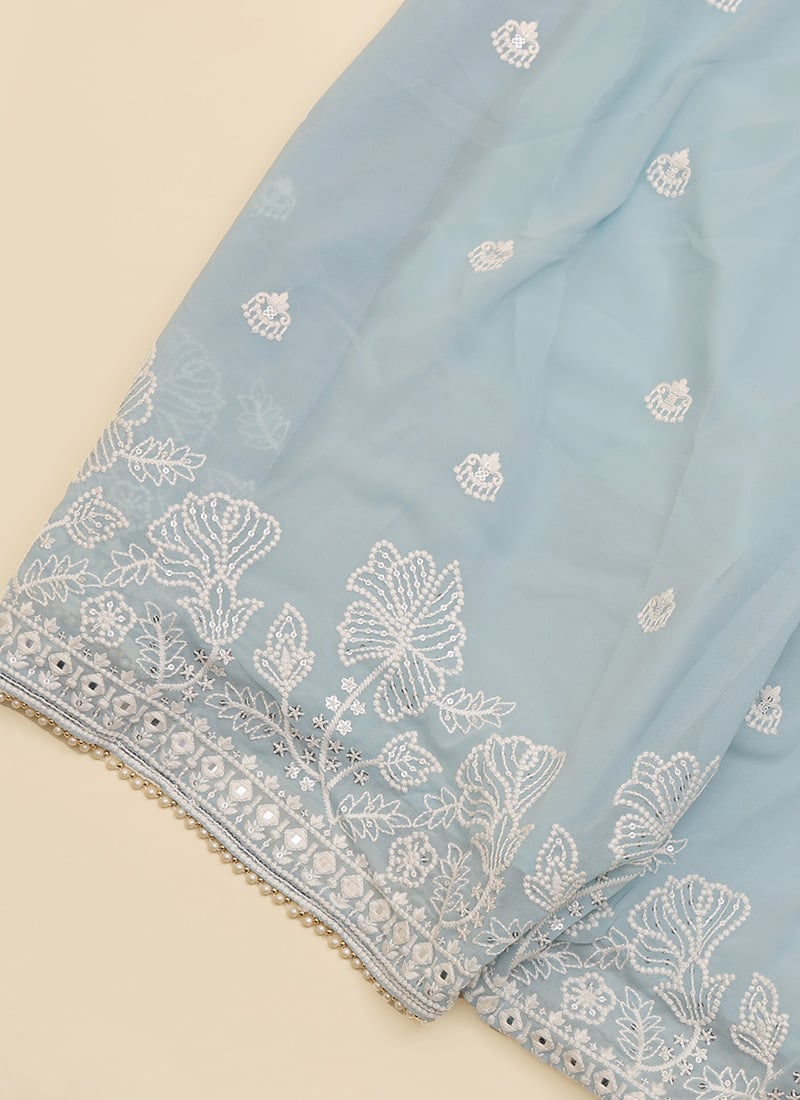 Buy Graceful Sky Blue Georgette With Thread Embroidery Sequins Lehenga ...