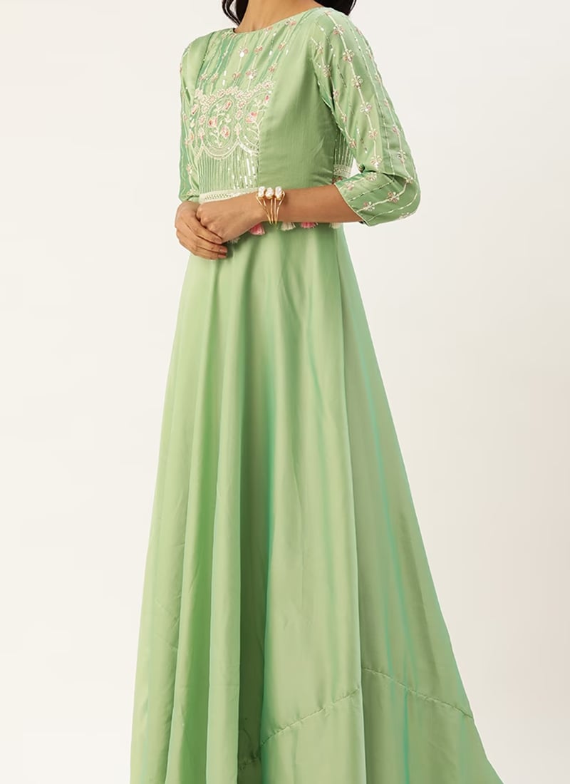 Buy Green Art Silk Embroidered Patch Style Gown Party Wear Online at ...