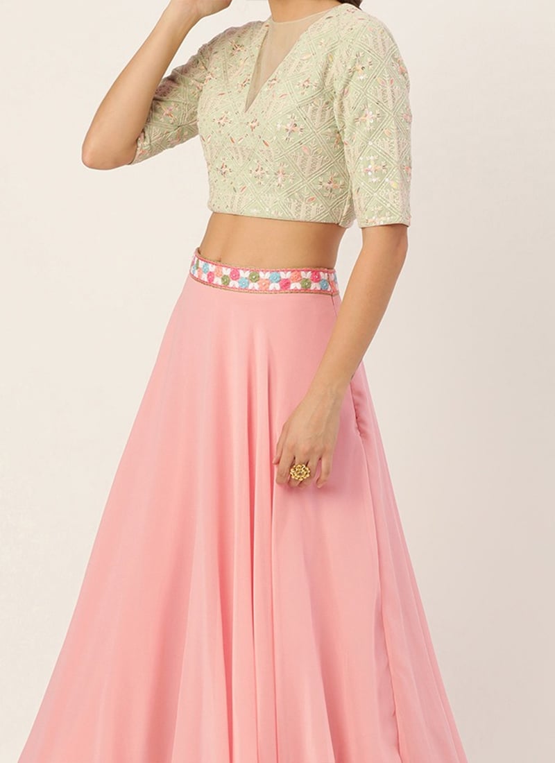 Shop Green Closed Neck Lehenga Festive Wear Online at Best Price | Ethnovog