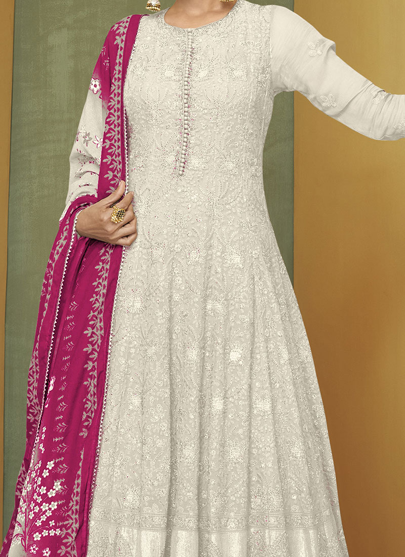 Shop Off White Faux Georgette Embroidered Anarkali Gown Party Wear ...
