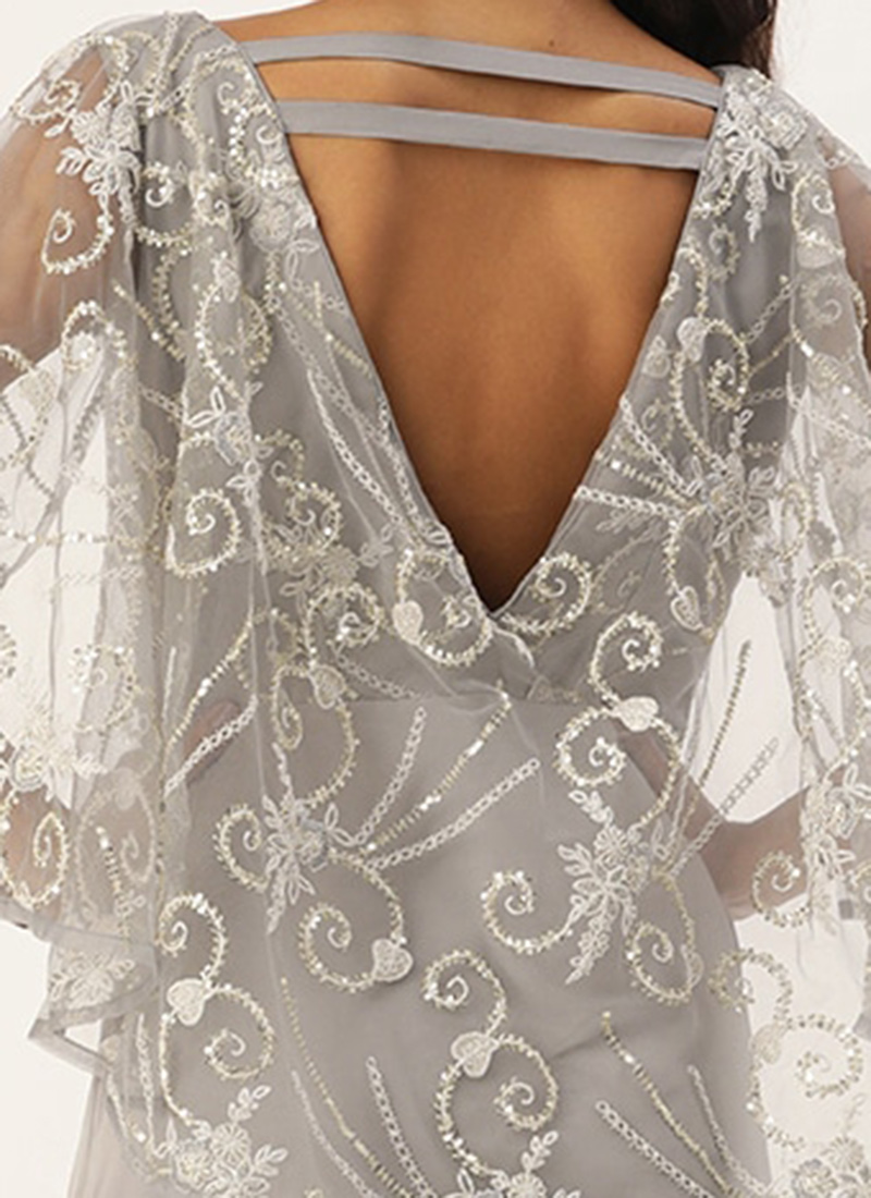 Buy Grey Net Embroidered N French Crepe Gown Party Wear Online at Best ...