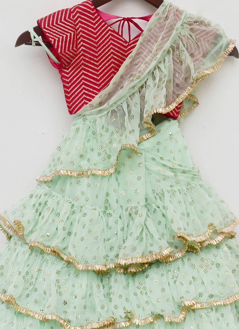 Buy Hot Pink Choli N Green Indowestern Saree Online at Best Price | Cbazaar