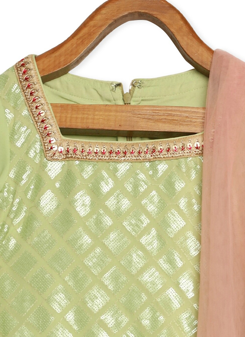 Buy Kids Girls Green Ebroidered Square Neck Sharara suit Festive Wear ...