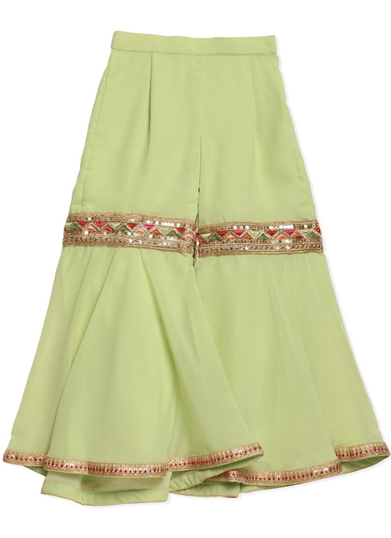 Buy Kids Girls Green Ebroidered Square Neck Sharara suit Festive Wear ...