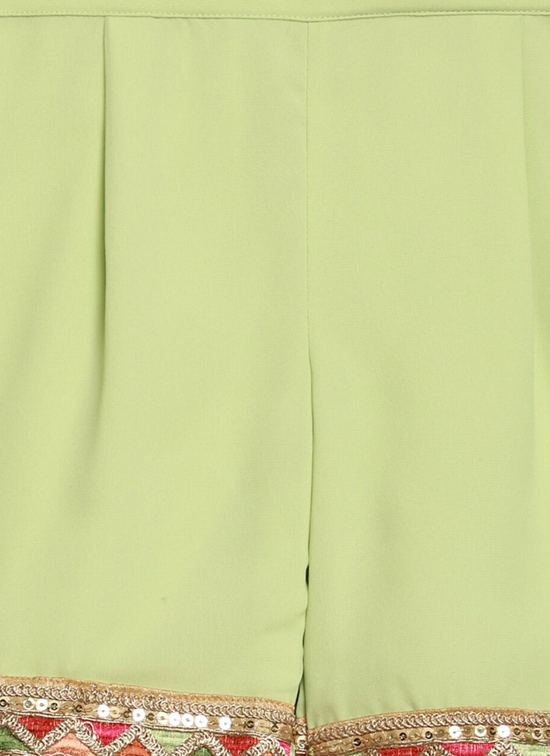 Shop Kids Girls Green Ebroidered Square Neck Sharara suit Festive Wear ...