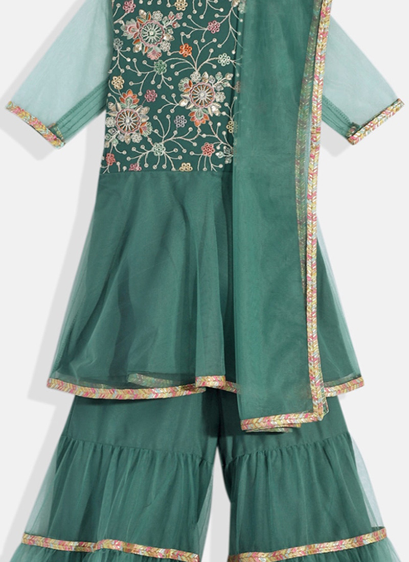 Shop Kids Girls Kids Girls Green Georgette Embroidered Palazzo Suit ...