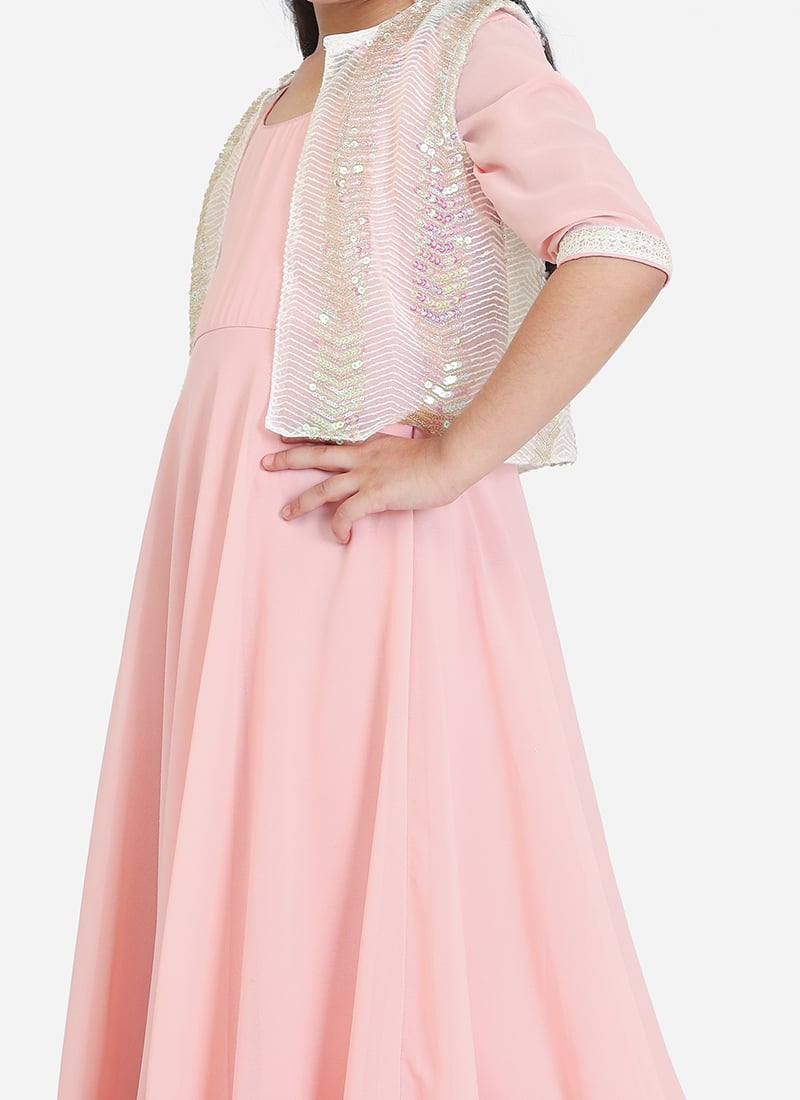 Shop Kids Girls Kid Girls White Net Embroidered Jacket Style Gown ...