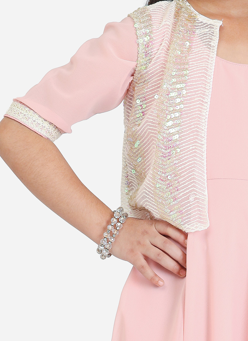 Shop Kids Girls Kid Girls White Net Embroidered Jacket Style Gown ...