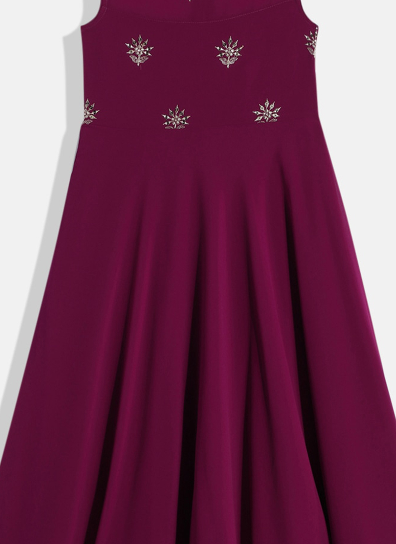 Shop Kids Girls Magenta Georgette Embroidered Boat Neck Gown Party Wear ...