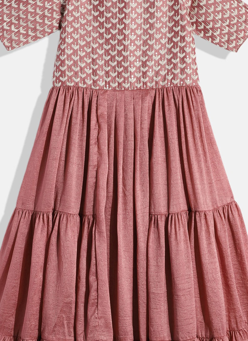 Buy Kids Girls Mauve Embroidered Art Silk Tiered Gown Festive Wear ...
