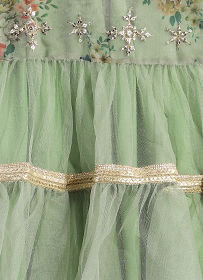 Shop Kids Girls Mint Green Embroidered Gathered Style Gown Wedding Wear Online at Best Price ...