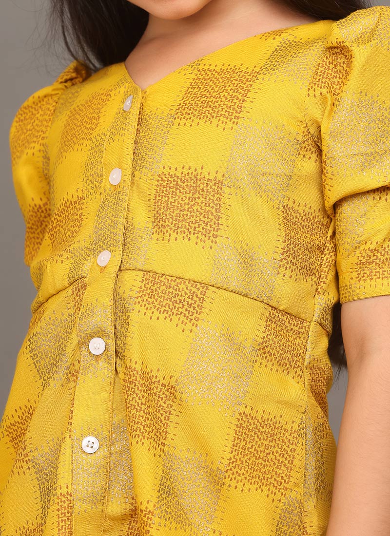 Shop Kids Girls Mustard Rayon Printed A-Line Dress After Six Wear ...
