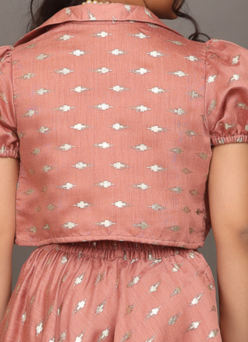Buy Kids Girls Peach Foil Printed Crop Top N Skirt With Jacket Wedding ...