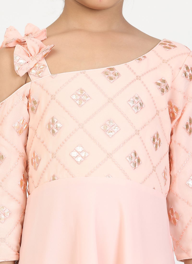 Shop Kids Girls Peach Georgette Sequins One Shoulder Style Gown Party ...