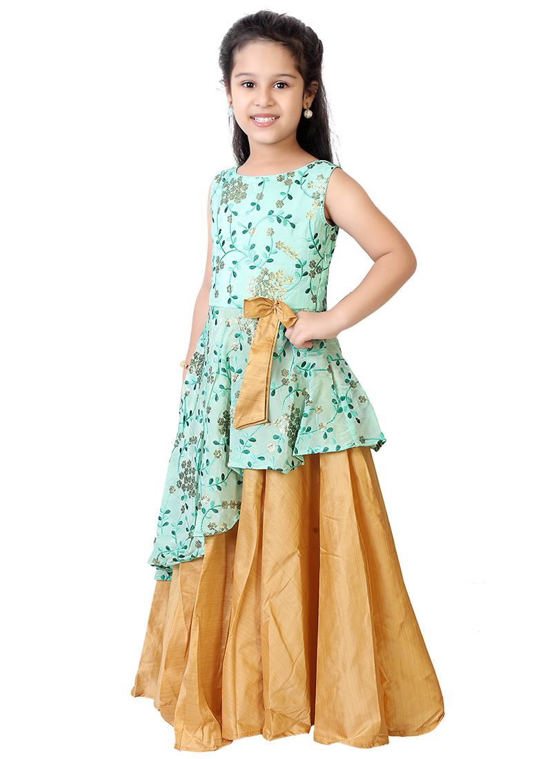 Buy Kids Girls Sea Green Embroidered Layered Gown Online at Best Price ...