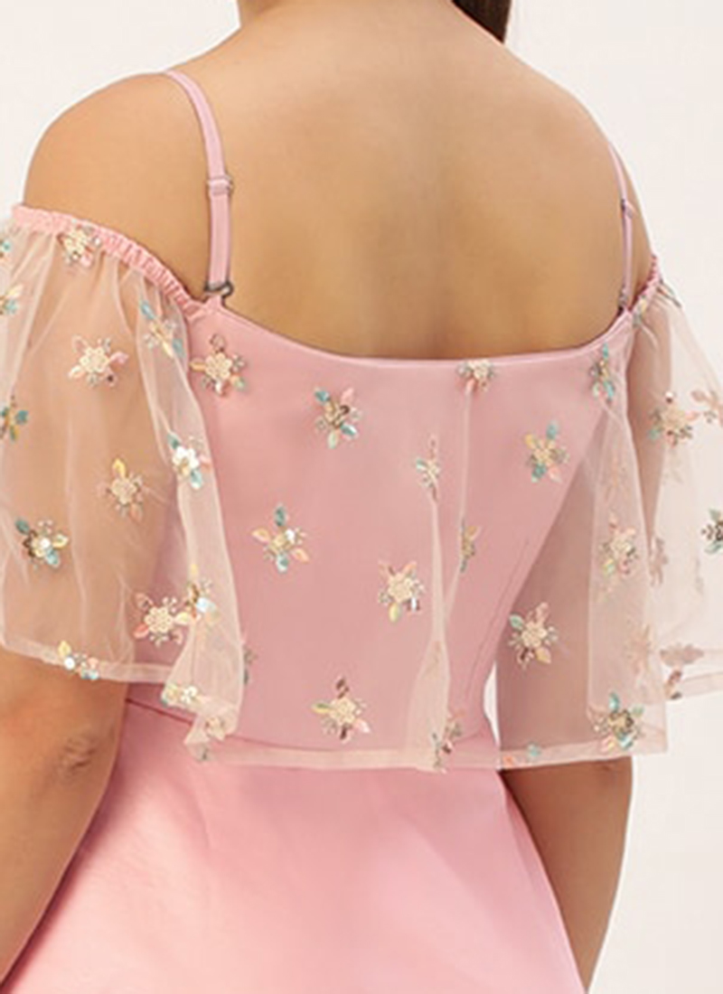 Buy Light Beige Embroidered Net N Pink Satin Dress Party Wear Online at ...