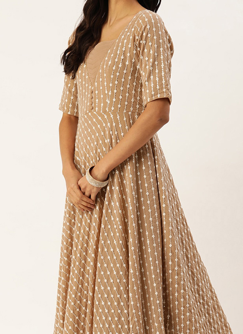 Shop Light Peach Georgette Embroidered Sequins Gown Wedding Wear in ...