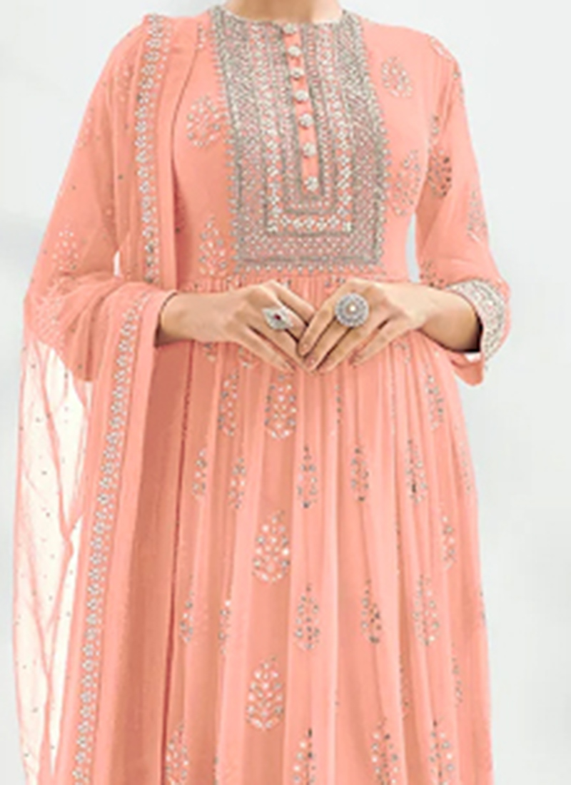 Shop Light Peach Georgette Tikki Work Anarkali Suit Party Wear Online ...