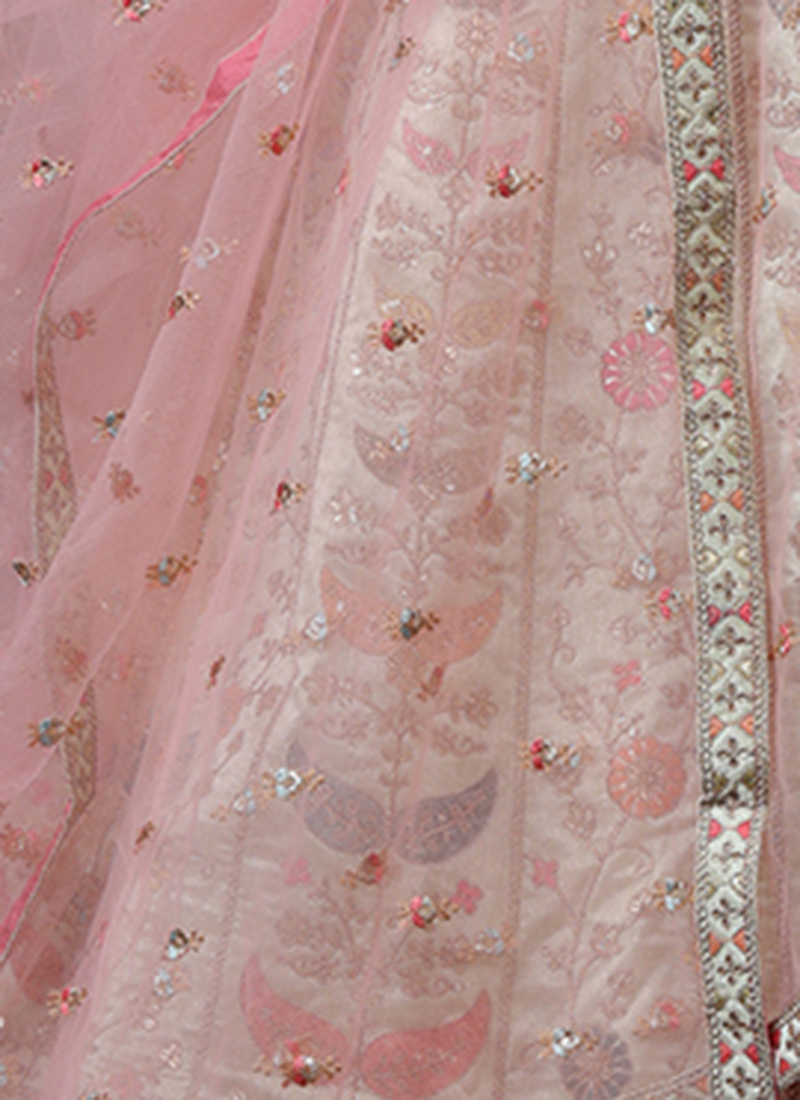 Buy Light Pista Dupion Silk Embroidered Kali Lehenga Wedding Wear ...
