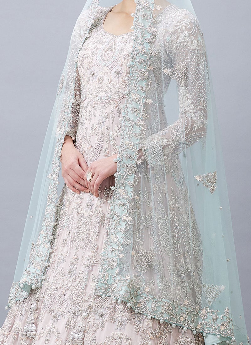 Shop Lilac Embroidery N Hand Work Long Trail Gown Wedding Wear Online ...