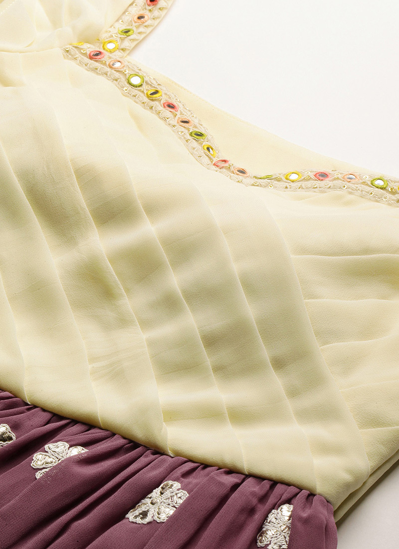 Buy Mauve N Off White Draped Yoke Style Gown Festive Wear Online at ...