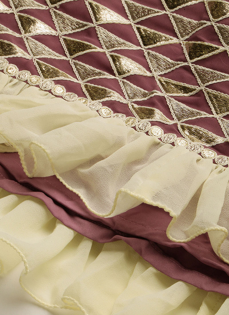 Buy Mauve N Off White Draped Yoke Style Gown Festive Wear Online at ...