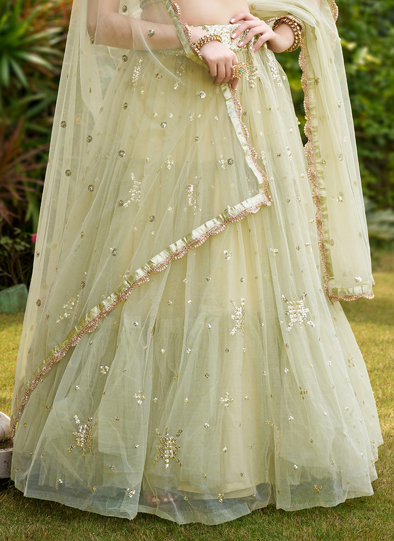 Buy Mint Green Net Embroidered Sequins Stunning Lehenga Wedding Wear ...