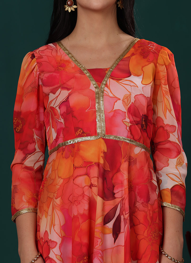 Buy Multi color Printed V Neck Style Anarkali Suit After Six Wear ...