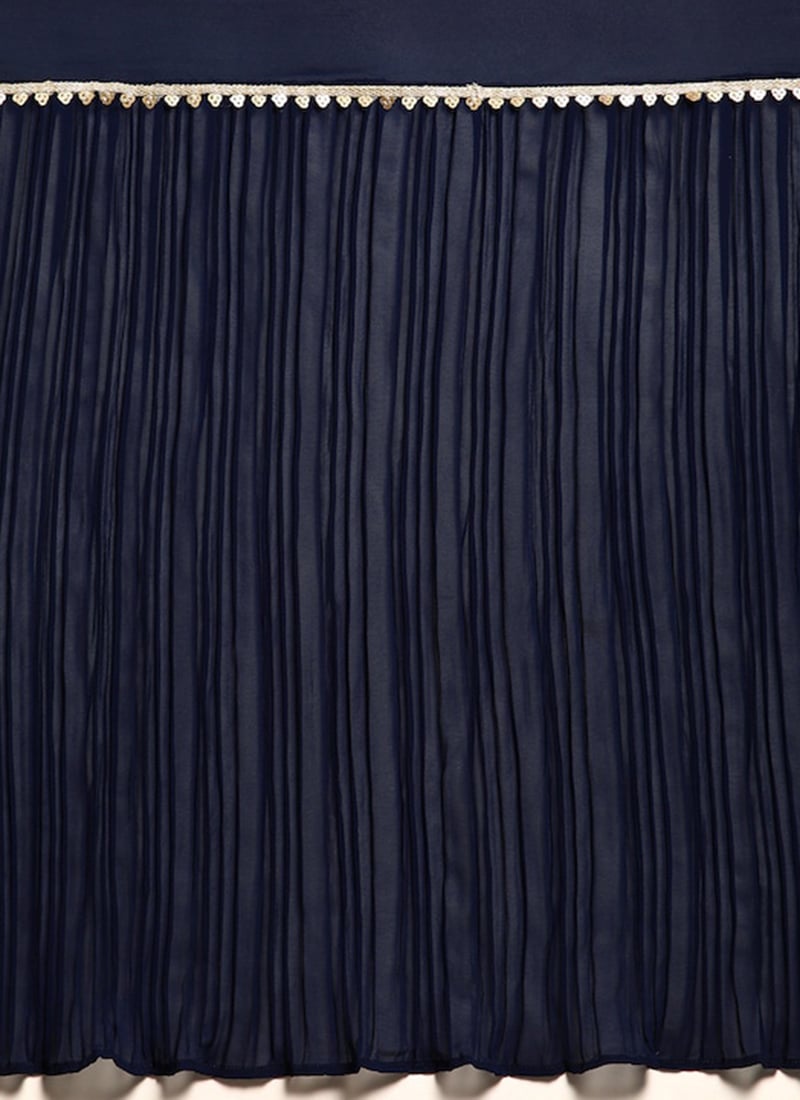 Buy Navy Blue Georgette Pleated Ruffle Saree Festive Wear Online at ...