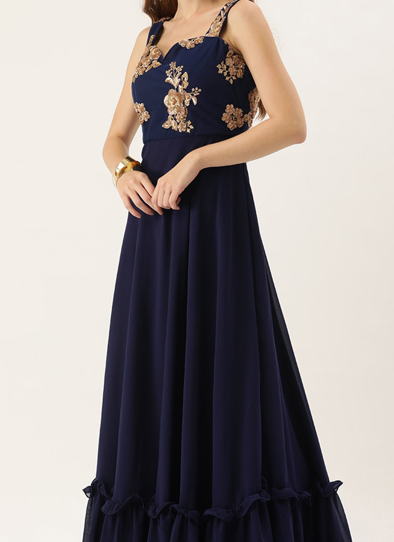 Shop Navy Blue Net Embroidered Georgette Gown Festive Wear Online at ...