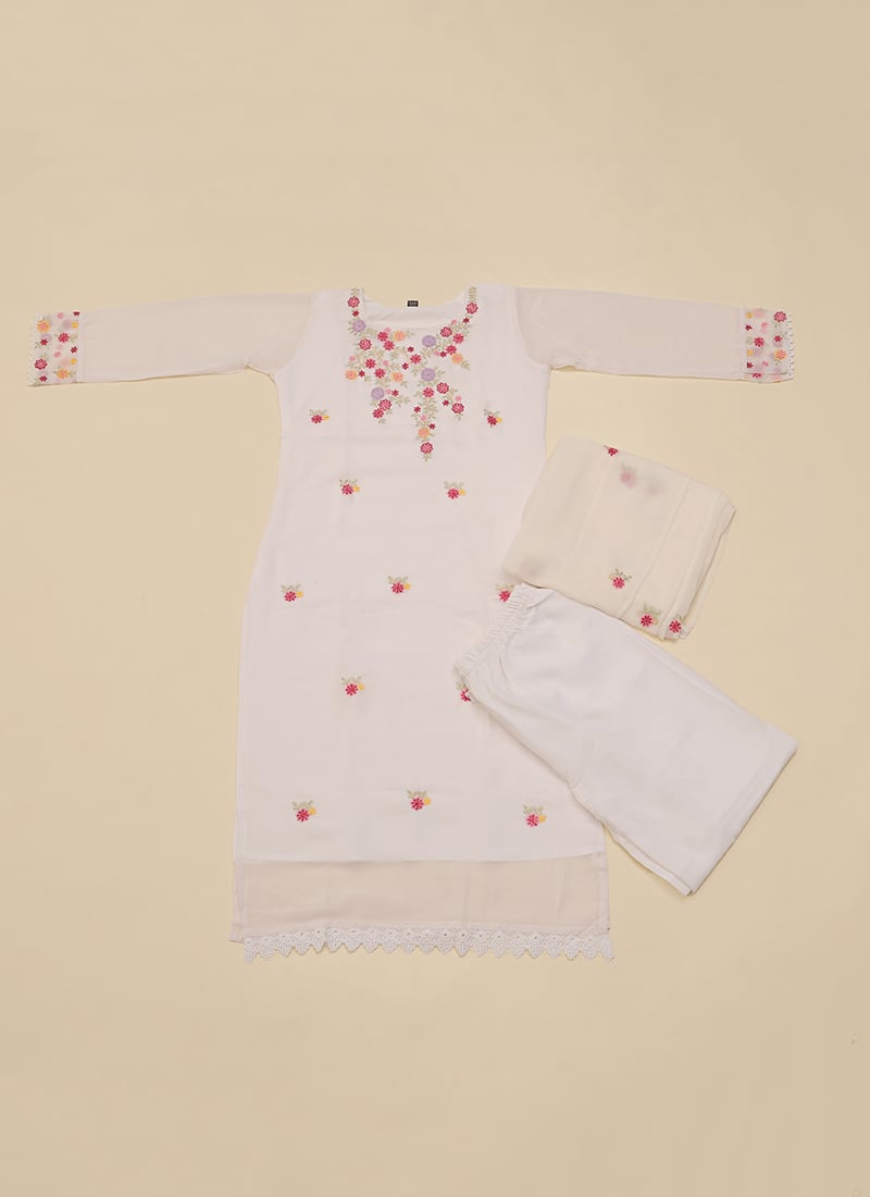 Shop Off White Georgette Embroidered Sequins Staight Pant Suit After ...