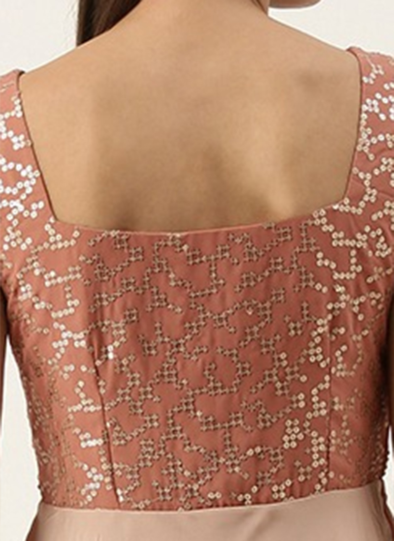 Shop Pink Embroidered Georgette Layered Gown Festive Wear Online at ...