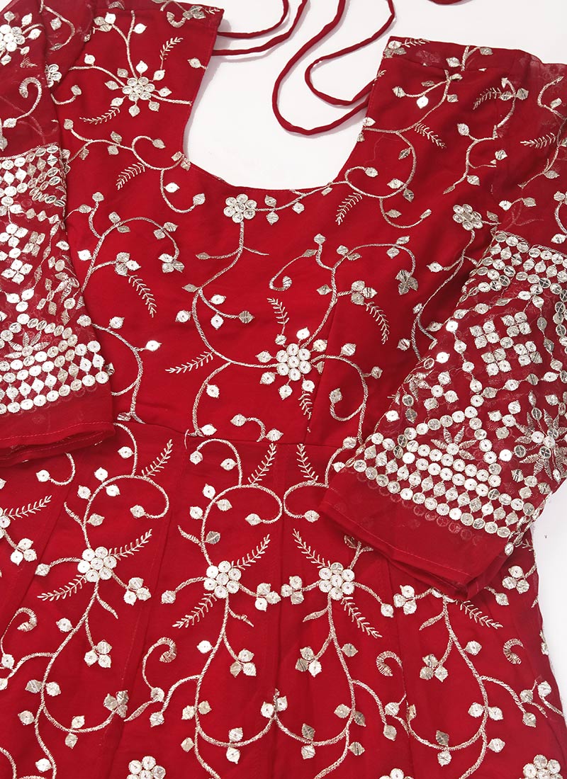 Shop Pink Faux Georgette Sequins And Embroidered Anarkali Suit After ...