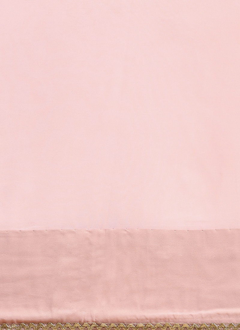 Buy Pink Georgette Saree N Pale Blue Printed Blouse Festive Wear Online ...