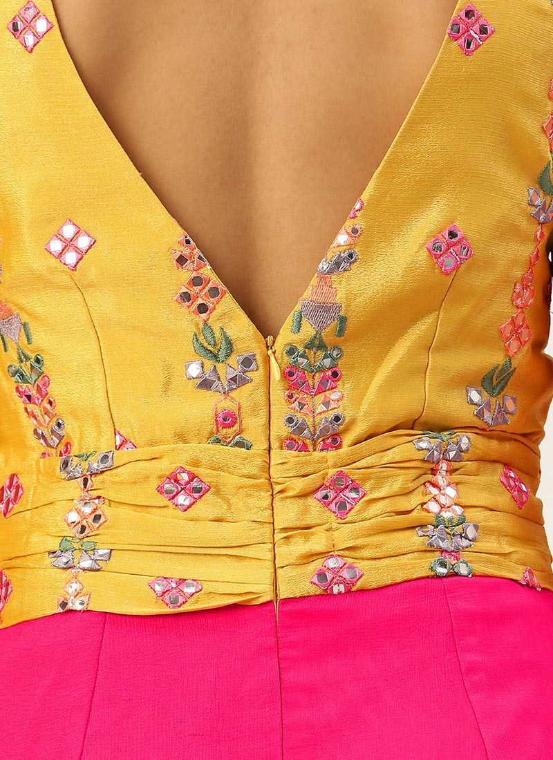 Buy Pink N Yellow Embroidered Chinon Jumpsuit Party Wear Online at Best ...